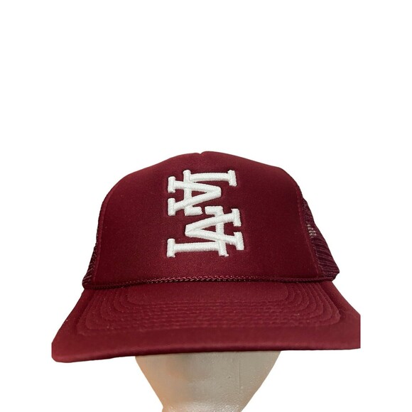 Nissun | Accessories | Vintage Los Angeles La Corded Embroidered Snapback Trucker Hat Mesh Red ...